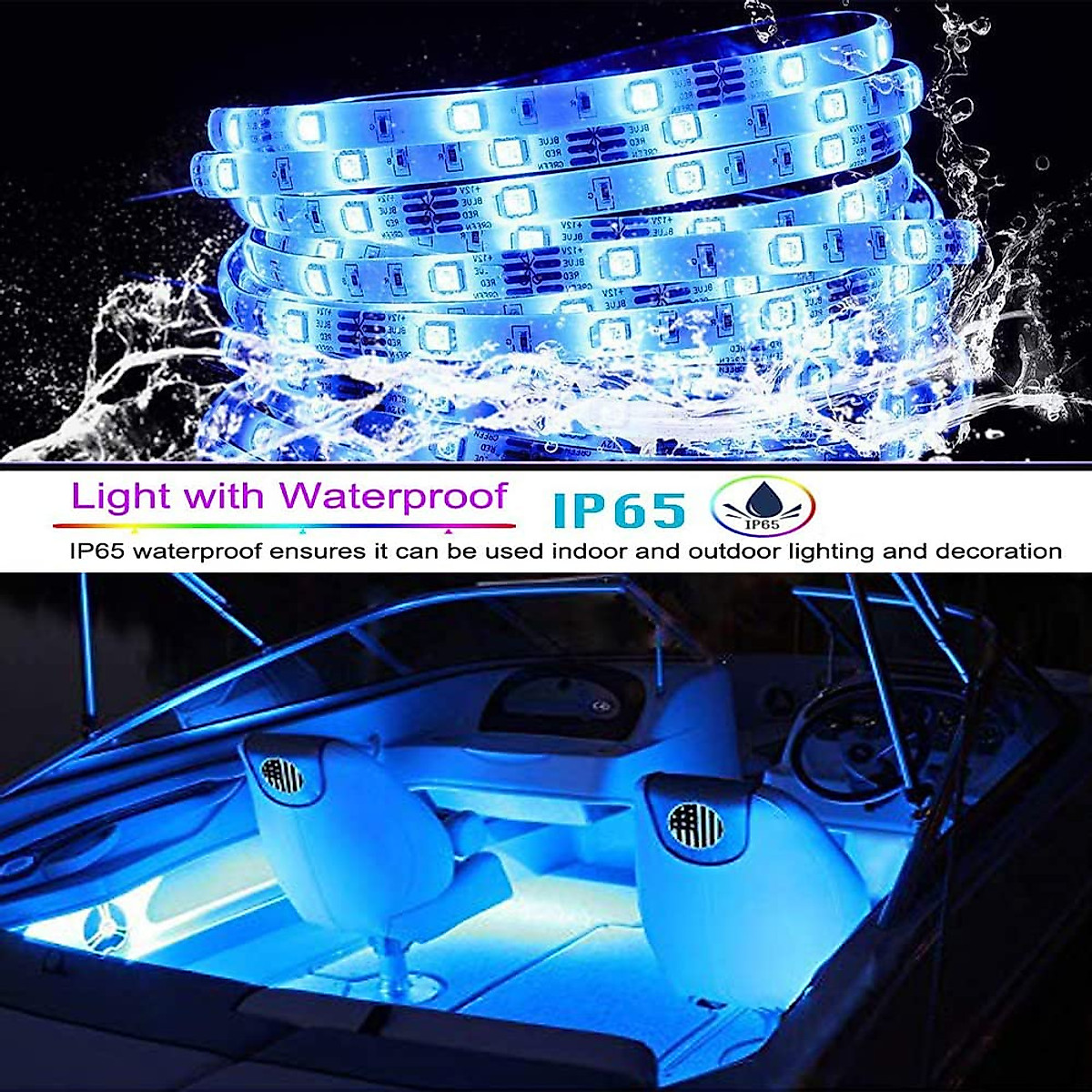 32.8Ft Boat Lights, Waterproof Led Strip Lights, 20 Colors Changing Boat Accessories with Remote, 12V Flexible RGB Lights for Boat Sailboat Kayak Fishing RV Awning Lights