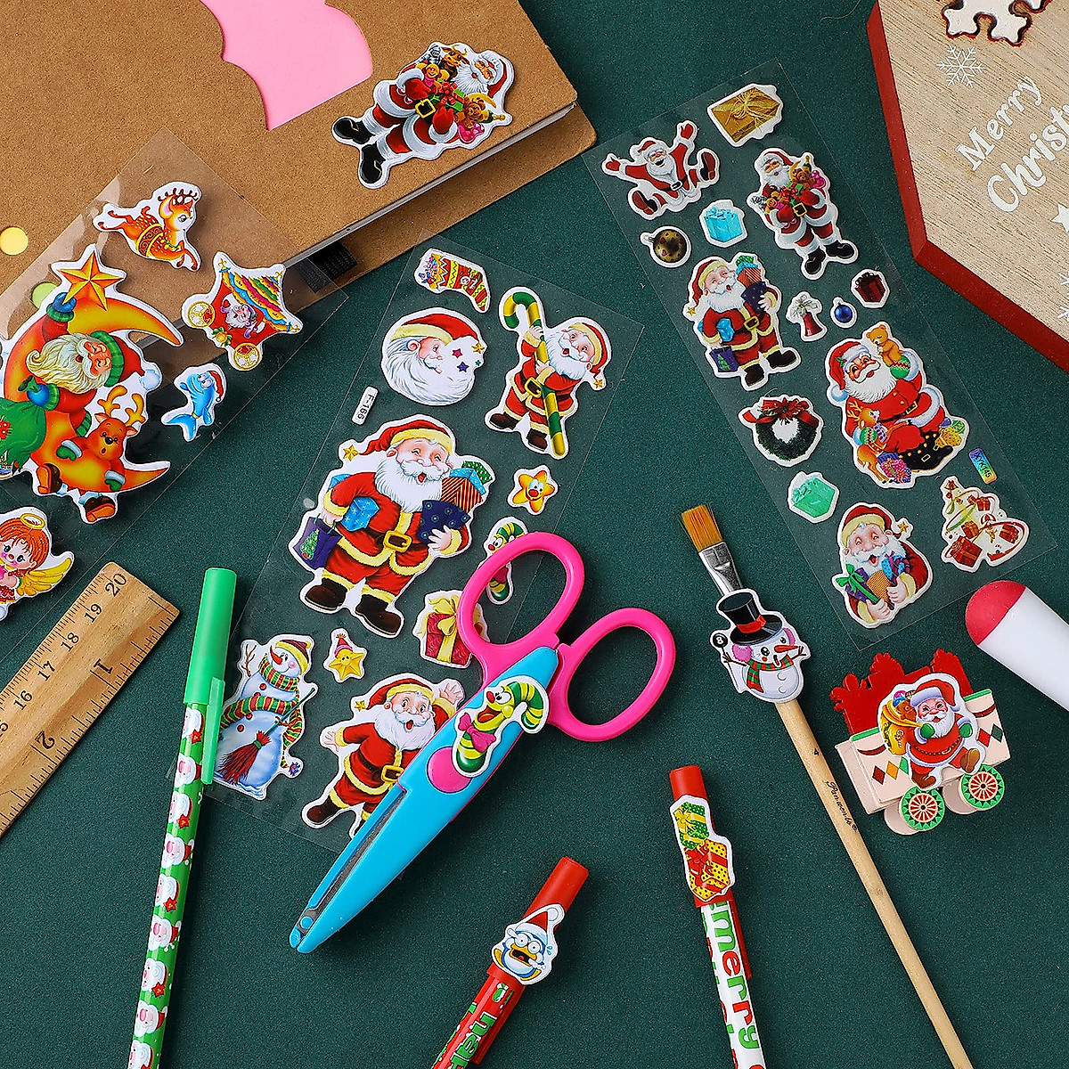 60 Sheets Christmas Stickers Christmas Craft Stickers Puffy Xmas Holiday 3D Stickers with Santa Claus,Christmas Tree,Snowman, Reindeer,Wreath for Christmas Party Favors Envelopes Cards Notebooks