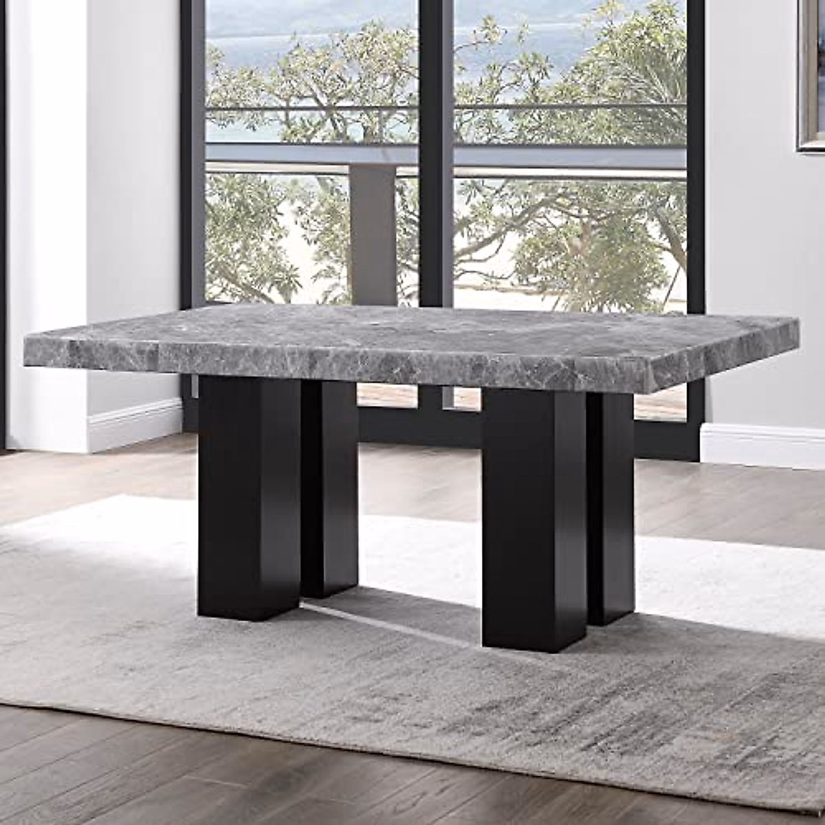 Steve Silver Company Camila Modern Rectangle Marble Top Dining Table with 4 Wide Espresso Legs, Seats up to 6 People, in Gray Finish