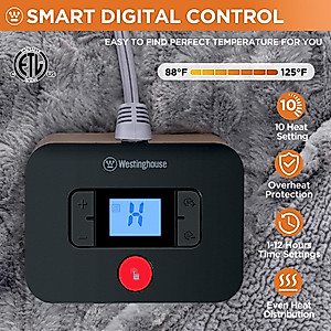 Westinghouse Electric Blanket Twin, Faux Fur Heated Blanket with 10 Heating Levels & 1-12 Hours Auto Off, Soft Cozy Sherpa Heated Blanket Washable Blanket (62" x 84" Twin Size, Grey)