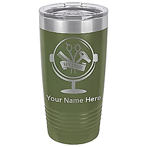 LaserGram 20oz Vacuum Insulated Tumbler Mug, Hair Stylist, Personalized Engraving Included (Camo Green)