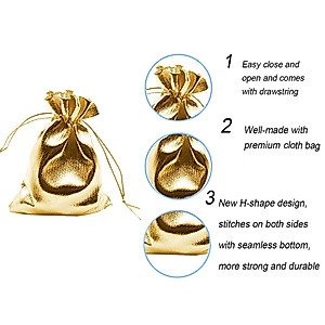 Wudygirl 100pcs Drawstring Pouches Bags 5 x 7 Inch Jewelry Watches Earrings Bracelets Lipstick Baby Shower Party Wedding Favor Cookies Candy Bags (Gold)