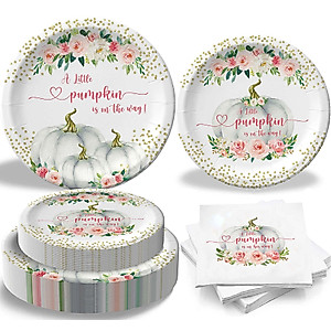 Yuzioey Little Pumpkin Baby Shower Decorations, A Little Pumpkin is on the Way Baby Shower Tableware for 25 Guests, Autumn Pumpkin Theme Baby Shower Supplies Tableware, Paper Plates, Napkins