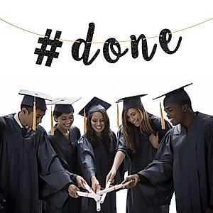 INNORU # Done Banner - Black Glitter Congrats Grad Sign, High School, College, University Graduate Party Decorations Supplies