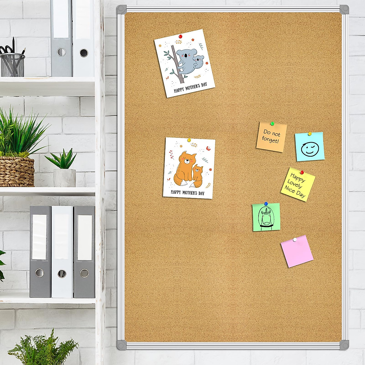Lockways Cork Board Bulletin Board, Double Sided Corkboard 36" x 24", Wall-Mounted Aluminum Framed Message Presentation Notice Board 3 x 2