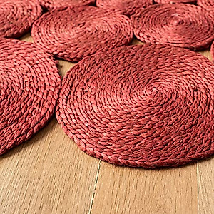 THE PIKKU INTERNATIONAL - Rug Round Jute Hand Woven Circle Design Area Rug Red Dye Carpet (11 X 11 Feet)