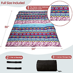 MAXYOYO Bohemian Floor Mattress Futon Mattress Vintage Floral Japanese Futon Mattress Roll Up Tatami Floor Mat Foldable Bed Portable Camping Mattress Sleeping Pad Floor Lounger Bed Full Size
