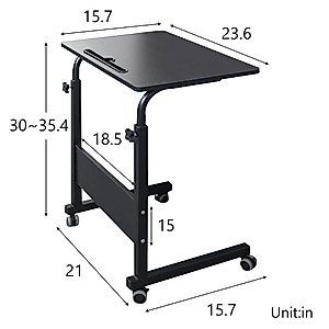 Emall Life Tray Table, Adjustable Sofa/Bed Side Table Portable Desk with Wheels Overbed Table Laptop Cart with Holder Slot (15.7 * 23.6, Black Willow)