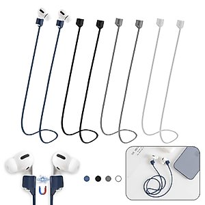 Magnetic Anti-Lost Straps for AirPods,4 Pack Ultra Strong Magnetic AirPods Strap Anti-Lost Neck Rope Cord,Soft Silicone Sports Lanyard Compatible with AirPods 1&2/ Pro /2nd/3rd (Black/White/Grey/Blue)