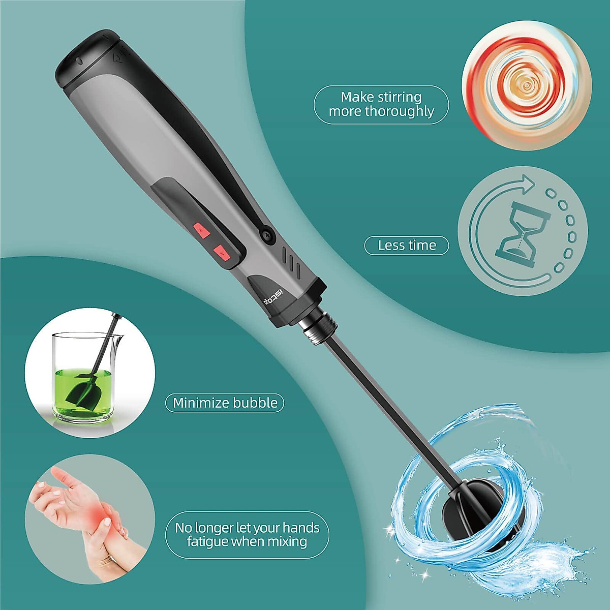 ISTOYO Resin Mixer, Handheld Battery Epoxy Mixer for Minimizing Bubbles, Epoxy Resin Mixer, Resin Stirrer for Resin, Silicone Mixing, Resin Molds, Resin Supplies, DIY Crafts (Included 2 pcs Paddles)