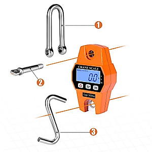 Liberty LS-931 Portable Industrial Digital Hanging Scale, Mini Crane Scale with Hooks for Farm Hunting Fishing Outdoor | 600lb x 0.2(lb) / 300kg x 0.1(kg) (Orange)