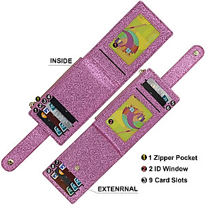 FFpaw Glitter Credit Card Wallet for Women Shiny Small Coin Purse RFID Blocking Card Holder with Key Ring (Shiny Rose)