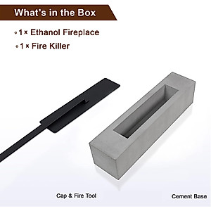 BRIAN & DANY Tabletop Fire Pit, Concrete Table Top Firepit for Outdoor, Large Rectangle Ethanol Tabletop Fireplace
