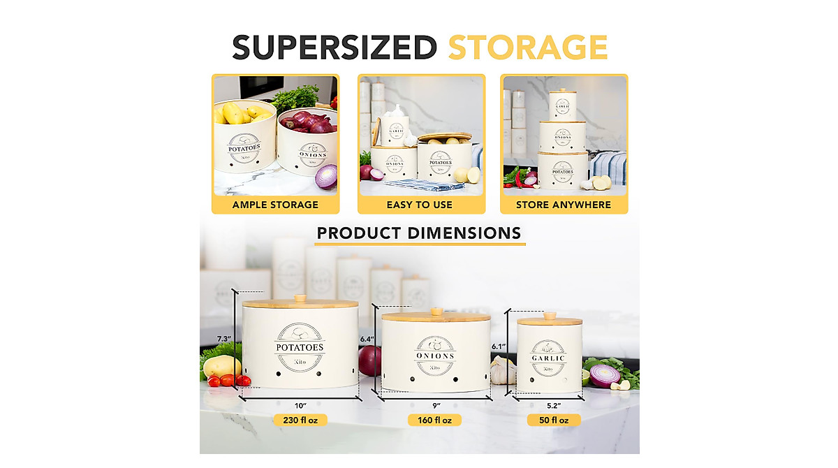 Kito LIVING 3-Piece Canister Set for Kitchen Organization