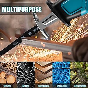 Cordless Reciprocating Saw compatible with 18V Battery makita, 3500RPM Brushless Reciprocating Saw with 4 Saw Blades, Professional Reciprocating Saw for Wood, Metal & PVC Cutting(No battery)