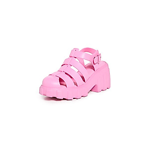 Melissa Megan Platform Jelly Heels for Women - The Iconic Original 90’s Jelly Shoe, Fisherman's Sandal with Chunky, Platform Lug-Sole Heel and Adjustable Strap and Side Buckle, Pink, 5