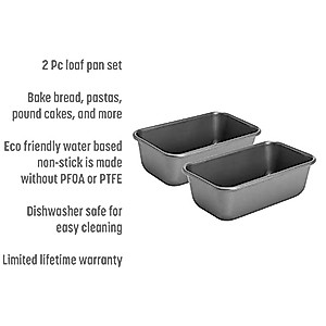 Goodful Nonstick Loaf Pan Set, Heavy Duty Carbon Steel with Quick Release Coating, Made without PFOA, Dishwasher Safe, 2-Pack Bakeware Set, 9-Inch x 5-Inch, Gray