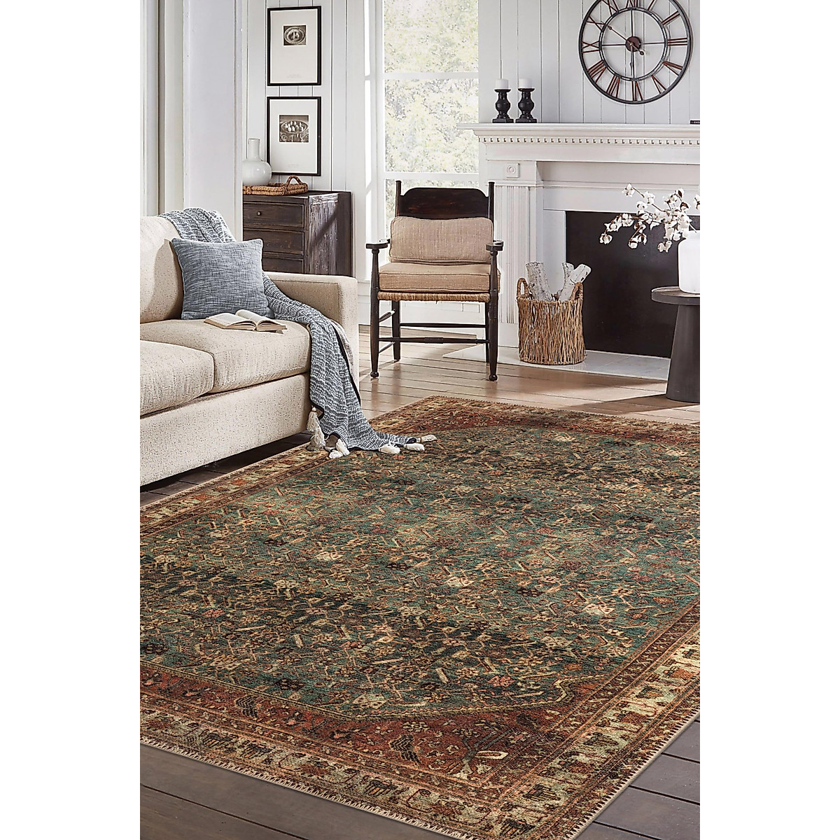 Keen Home Design Machine Washable Area Rugs with Non-Slip Backing, Ideal for Hallway, Living Room, Bedroom, Kitchen and Laundry Room, Vintage Moroccan and Low Pile Rug - (5' x 7')