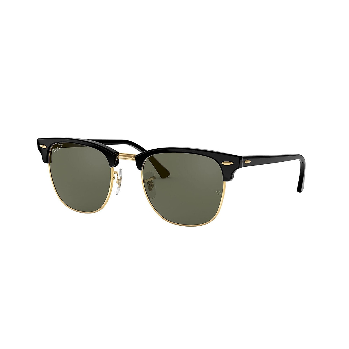 Ray-Ban RB3016F Clubmaster Low Bridge Fit Square Sunglasses, Black/Polarized G-15 Green, 55 mm