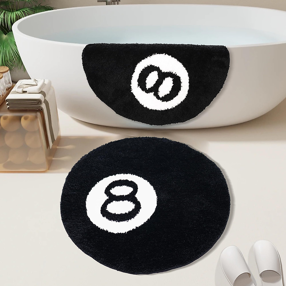 8 Ball Rug, 40 inch Big Round Rug for Home Decor, Washable 8 Ball Carpet, Stussy Cool Eight Ball Carpet for Bedroom Living Room, Black Circle Rug