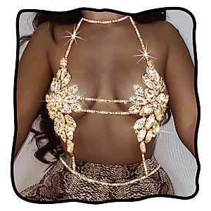 Nicute Rhinestone Body Chain Crystal Bra Bikini Chains Summer Beach Body Jewelry for Women and Girls (Gold)
