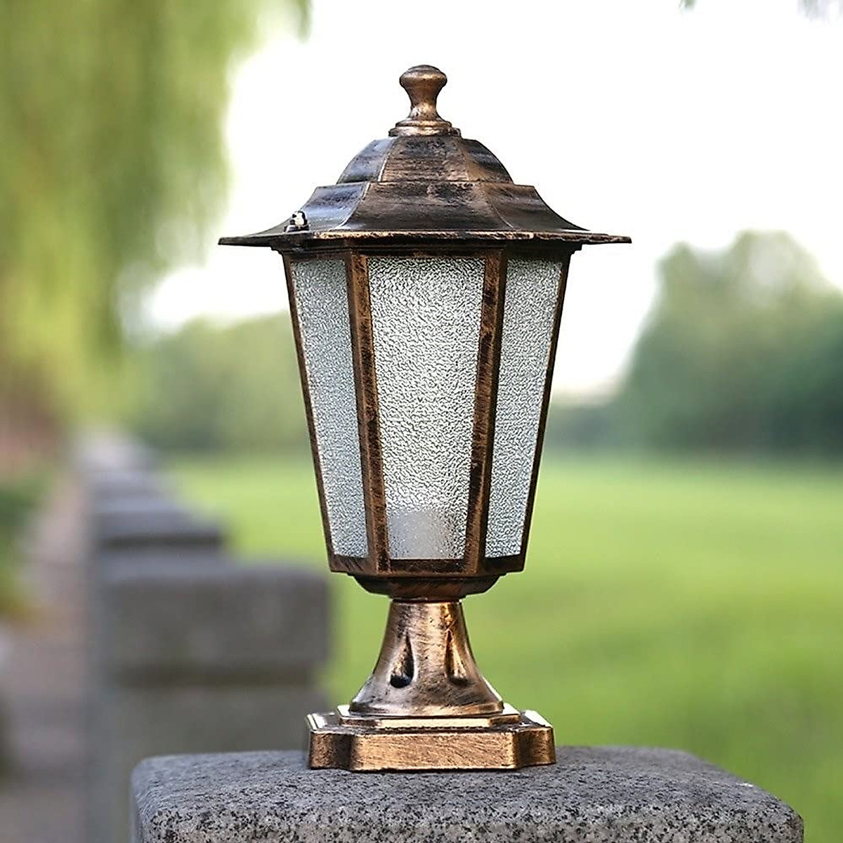 MODEBHD 33cm, Outdoor LED Waterproof Column Lamp Super Bright Patio Lawn Light Villa Door Decoration Garden Post Light E27 Antique Aluminum Pillar Lamp Waterproof External Garage Fence Post Lights