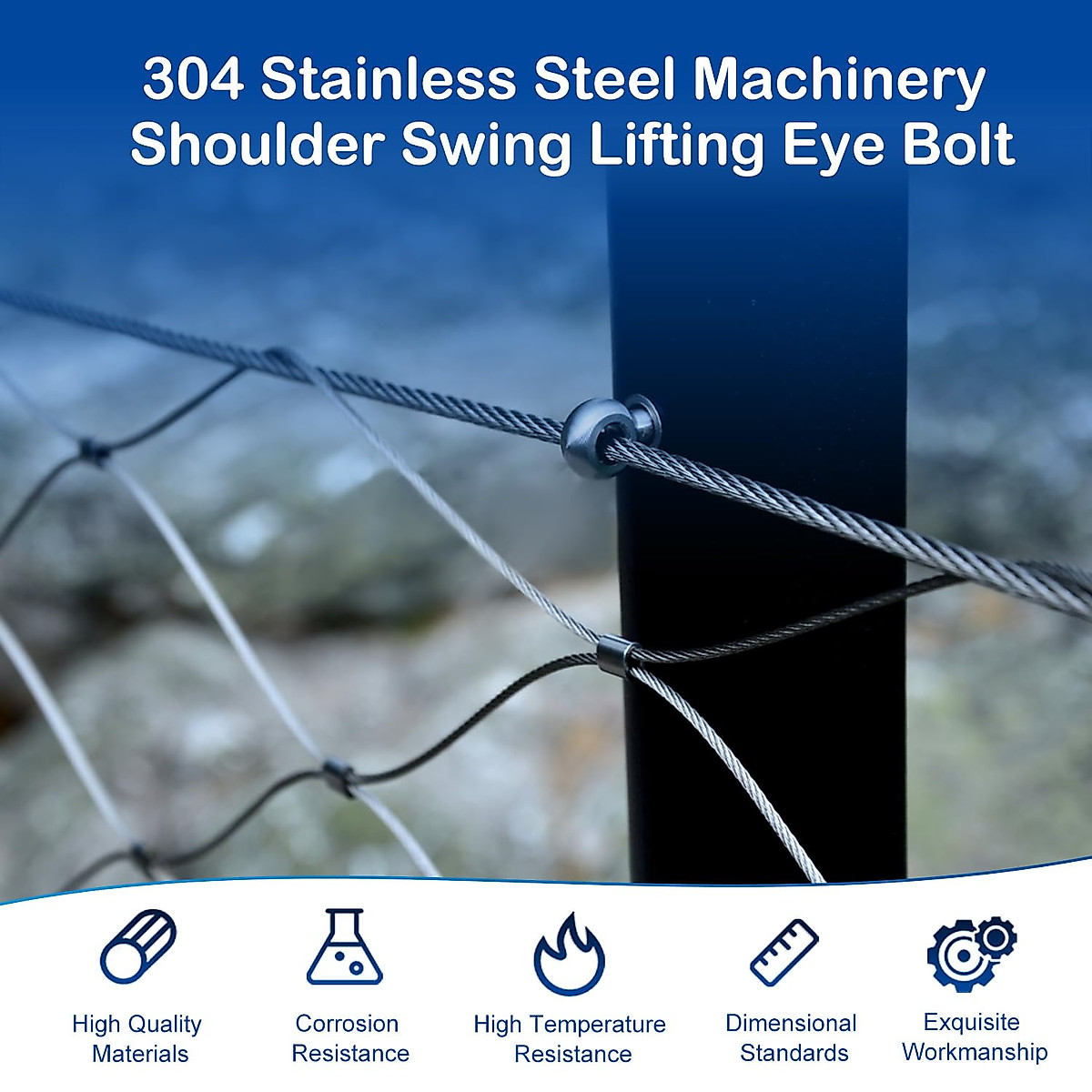 MroMax M8 x 30mm 304 Stainless Steel Machinery Shoulder Lifting Eye Bolt Metric Thread 4pcs