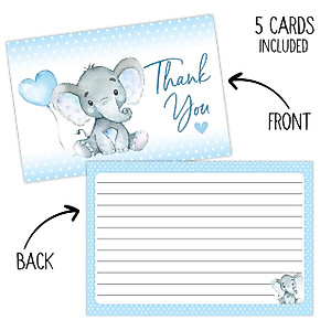 Your Main Event Prints 50 Elephant Baby Shower Thank You Cards - Boy Baby, Mama Baby Shower Favor and Games - 6 Different Designs Included - 25 Blank and 25 Pre-Written Thank You Cards
