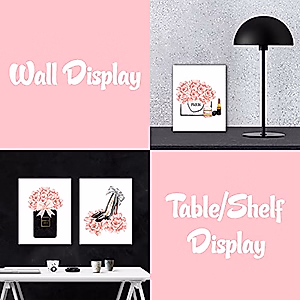 FRAMED Makeup Room Canvas Wall Art, Fashion Woman Picture , Perfume Handbags High Heels Lipstick Wall Paintings, Pink Gift for Girls Room Boudoir Decor Ready to Hang Set of 4, 8x10 in (Framed)…