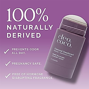 Cleo+Coco - Natural Deodorant - For Women & Men - Aluminum Free - Extra Strength - Activated Charcoal - 24hr Odor Protection - Vegan & Cruelty Free - PCR - Made in USA - Lavender Vanilla - 1.7oz
