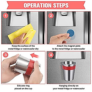 Wownnic Magnetic Cups for Fridge- Magnetic Hanging Cups for Kids- Stainless Steel Cups with Magnetic Cup Holder- 12 Oz Kids Cups Hanging on Fridge or Water Coolers