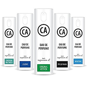 CA Perfume Niche Men Set Impression of ( Aventura + Greenish Irish Tweed + Original Vetiver + Legend + Bvl. Man ) Fragrance Sample Travel Size Parfum Sprayer ( 0.3 Fl Oz/10 ml) x5