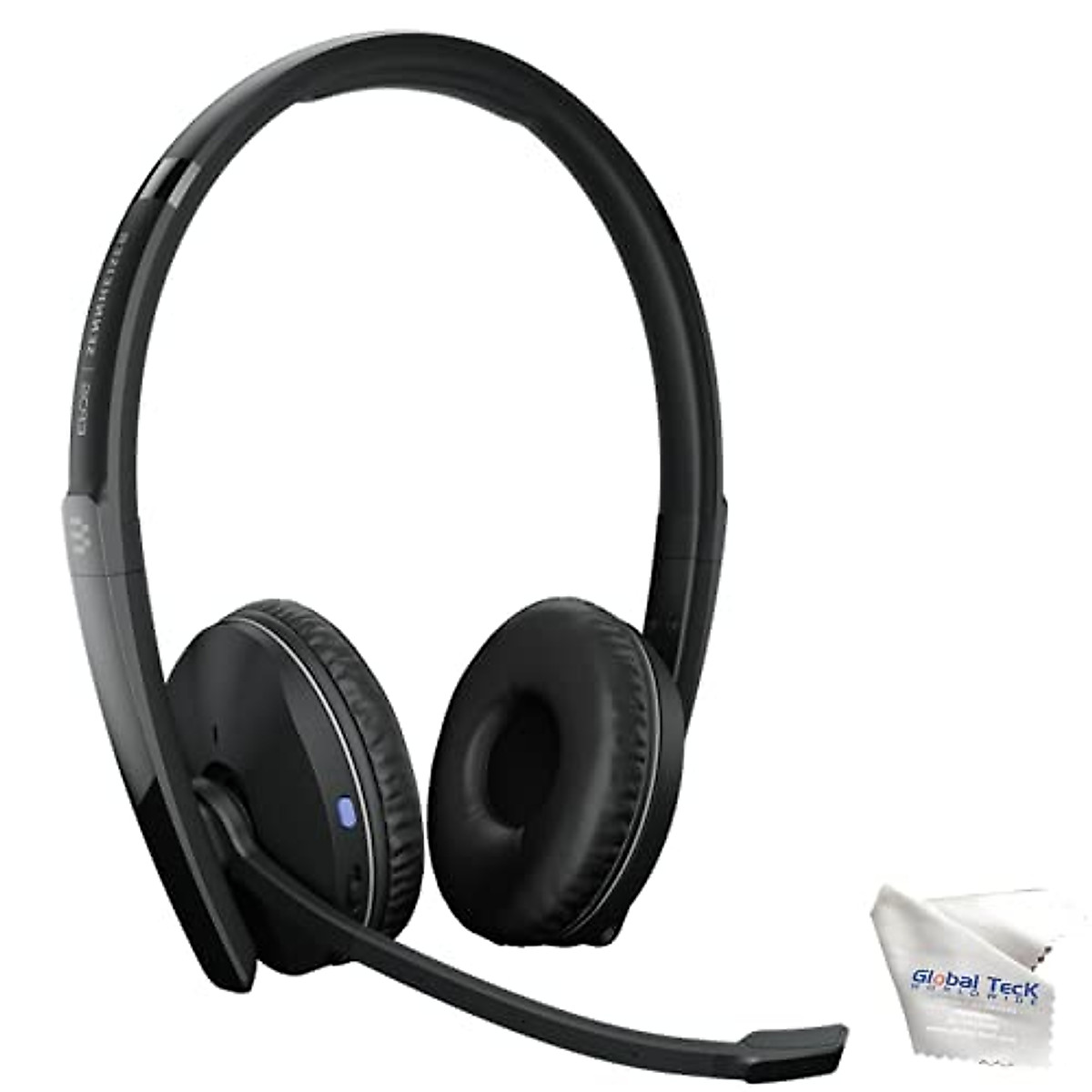 EPOS/Sennheiser 260 Stereo Bluetooth Headset - Blue Tooth Head Phones with USB Dongle, UC, Teams Certified, Connects to Deskphone, PC/Mac, Smartphone and Microfiber Included in Bundle by Global Teck