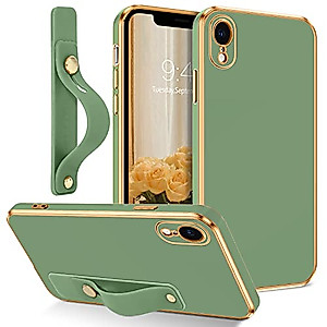 VENINGO iPhone XR Case, Phone Cases for iPhone XR,Slim Fit Soft TPU Rubber with Adjustable Wristband Kickstand Scratch Resistant Shockproof Protective Cover for Apple iPhone XR 6.1 Inch, Matcha Green
