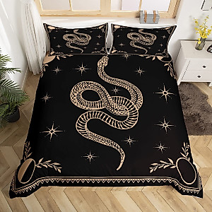 Snake Printed Duvet Cover,Kids Boho Sun and Moon Bedding Set,Starry Sky Galaxy Comforter Cover for Boys Girls Room Decor,Black and Brown Lightweight Bedspread Cover Twin Size with 1 Pillow Case