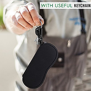 MoKo Eyeglass Soft Case, Zippered Neoprene Sunglasses Pouch with Clip for Men Women - Black