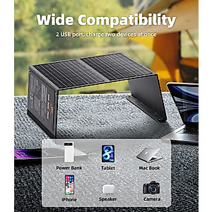 [Lightweight Upgraded]SUNNOBE Portable Solar Panel with 3-IN-1 Cable, Dual USB-A Ports, Foldable 30W Solar Panel Charger with Digital Ammeter for Camping&Hiking, Compatible with iPhone, iPad, Samsung