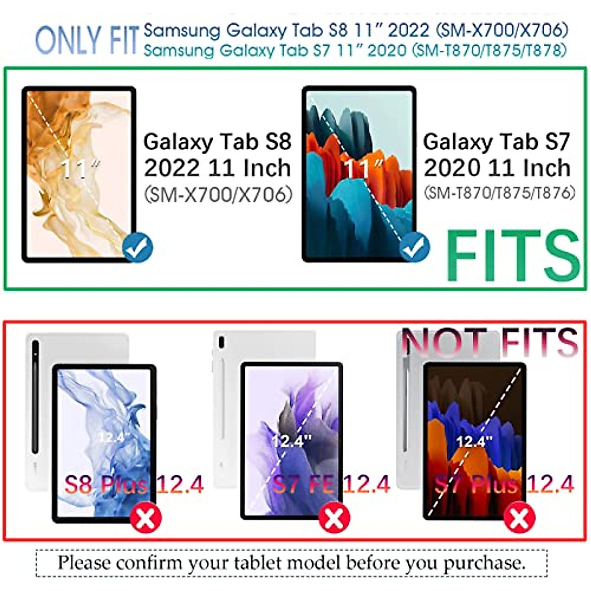 REAL-EAGLE Galaxy Tab S8 2022/ S7 2020 11 Inch Backlit Keyboard Case, 7 Color Backlight Detachable Wireless Keyboard with Filo Case Fit Samsung Galaxy Tab S8/ S7 SM-X700/X706/T870/T875/T876,Black