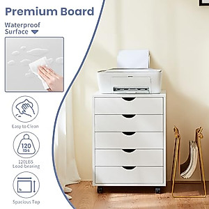 NEWBULIG 5 Drawer Storage Organizer, Wood File Cabinets with Wheels, Large Printer Stand for Home Office Study Dressing Room