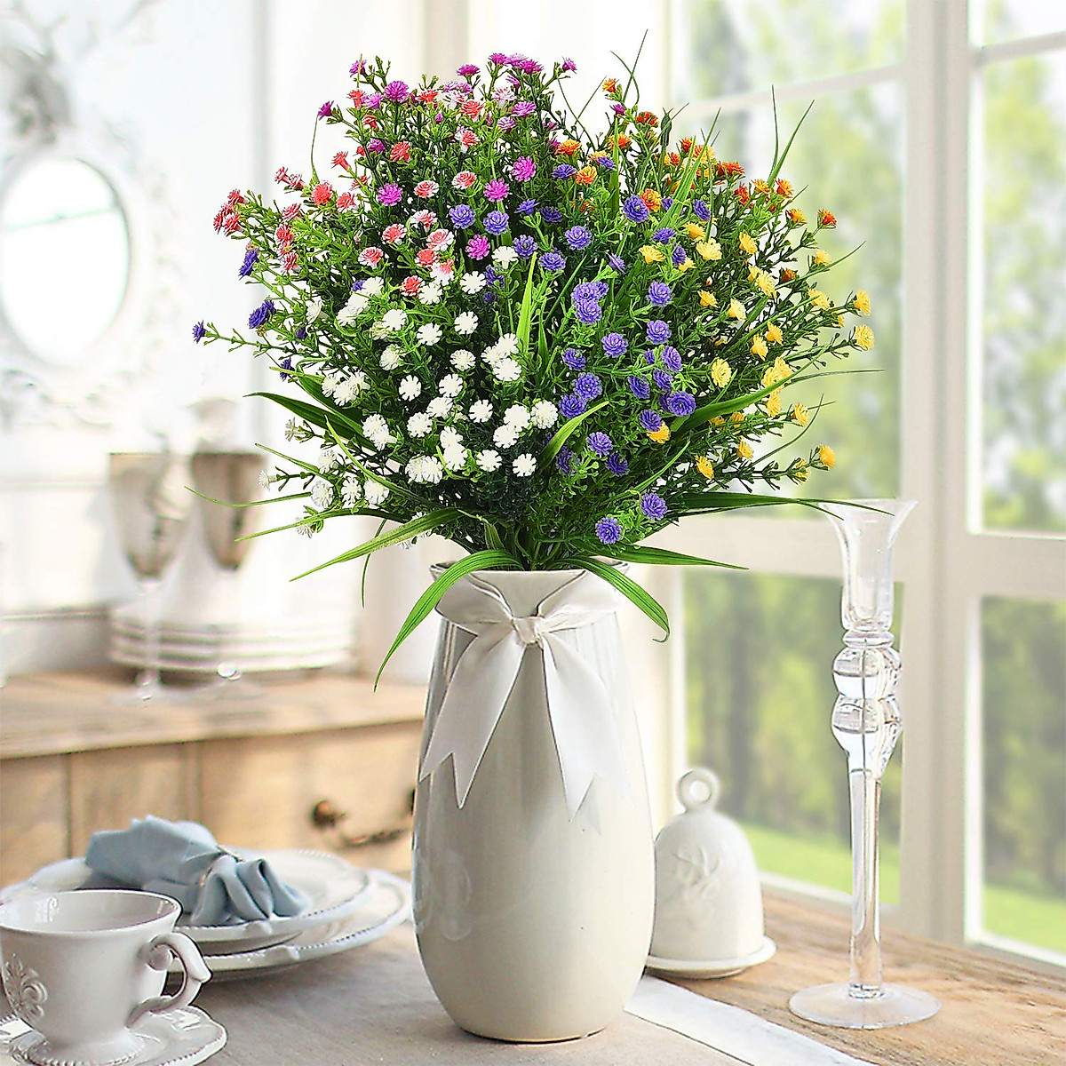 Sunm Boutique Artificial Baby's Breath Flowers, Gypsophila Bouquets Artificial Flowers Real Touch Baby Breath Flowers Bouquets for Garden Wedding Bridal Home Decor, 11.8 inches, Multi-Colour