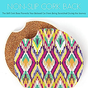 LotFancy 4 Pack Car Coasters Ceramic, Boho Absorbent Car Cup Holder Coasters, 2.56inch, Mandala Style for Women Men, with Finger Notch & Cork Base, 4 Patterns