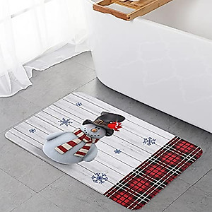 Kitchen Mat Rug Set of 2 Christmas Snowman Classical Red Plaid Farm Wood Grain Runner Rug Anti-Fatigue Comfort Memory Foam Standing Mat Non-Slip Floor Door Mat for Bathroom Bedroom 20x32in+20x47in