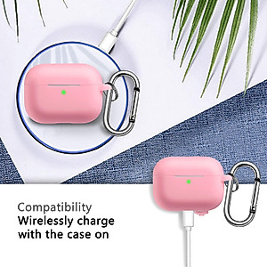 R-fun AirPods Pro Case Cover with Keychain, Full Protective Silicone Skin Accessories for Women Girl with Apple 2019 Latest AirPods Pro Case, Front LED Visible-Pink