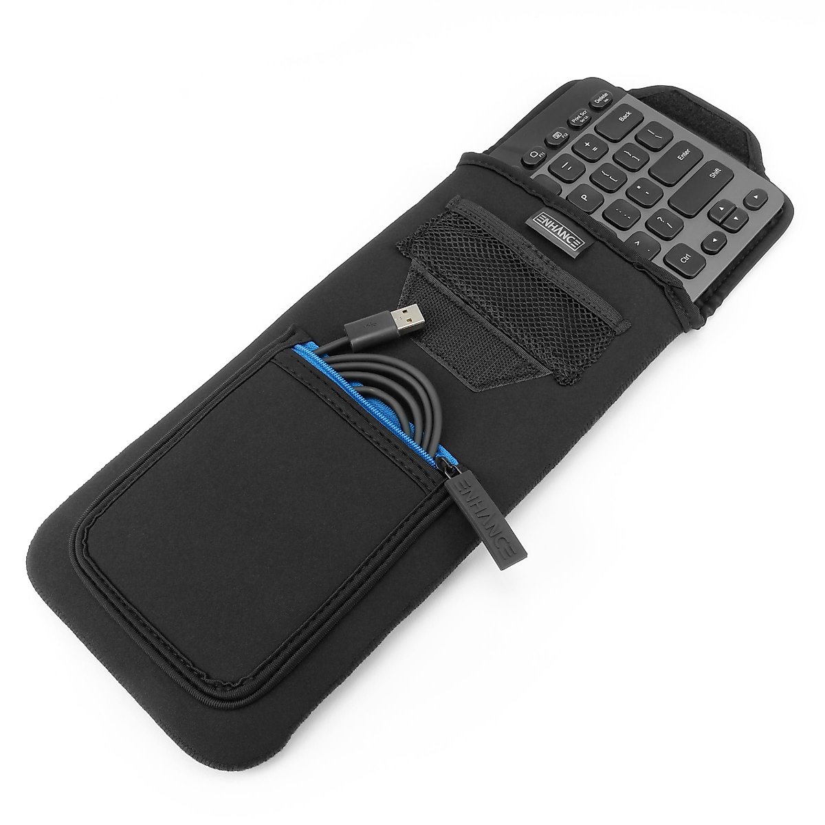 ENHANCE Bluetooth Keyboard Sleeve Case for Logitech K810, Anker, Apple Magic Keyboard (up to 11.5 Inches) with Neoprene Construction, Wireless Mouse Storage & Cable and Charger Pouch