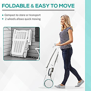 Outsunny Folding Chaise Lounge Chair on Wheels with Storage Box, Lightweight Plastic Sun Recliner with 5 Position Backrest for Beach & Pool, White