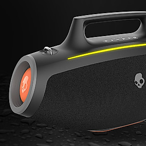 Skullcandy Barrel Bluetooth Boombox Speaker – Water-Resistant Wireless Portable Speaker, with LED Lightshow Mode, 12 Hour Battery, Multi-Link, & USB-C & USB-A Output Charging