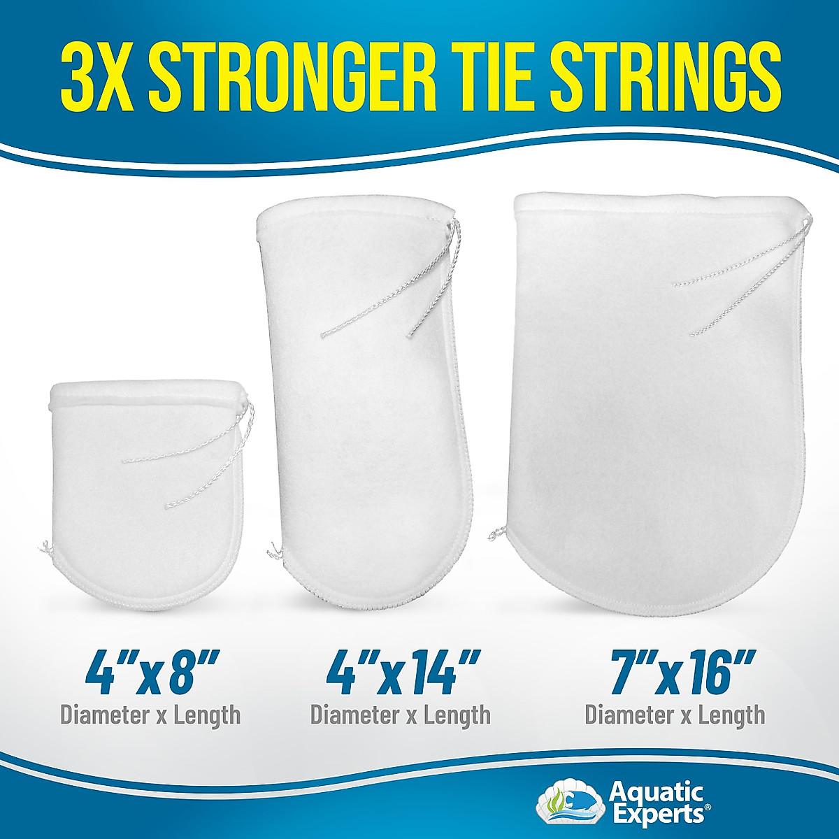 Aquatic Experts 200 Micron Drawstring Filter Sock - Filter Socks for Saltwater Aquarium, Sump Filter Sock, Freshwater Aquarium Filter Sock - Custom Made in The USA (4 inch by 14 inch, 4 Pack)