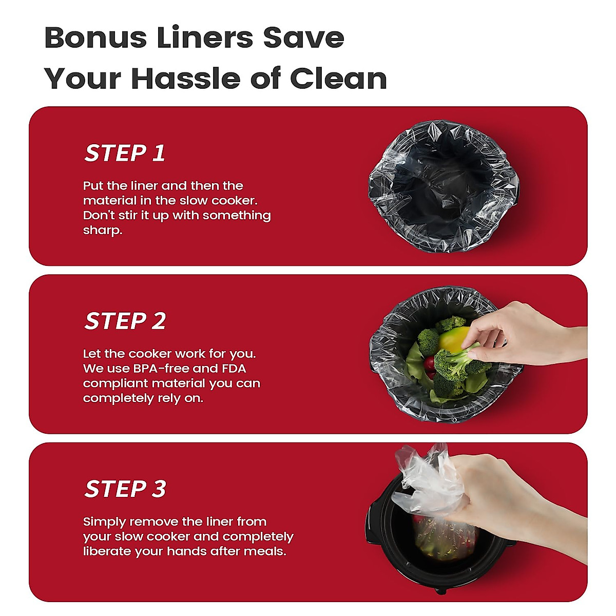 KOOC Small Slow Cooker, 2-Quart, Free Liners Included for Easy Clean-up, Upgraded Ceramic Pot, Adjustable Temp, Nutrient Loss Reduction, Stainless Steel, Red, Round