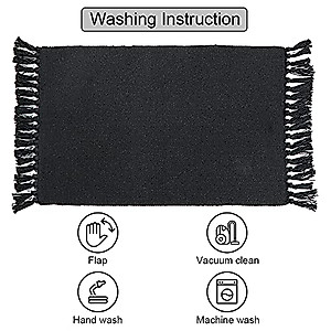 Seavish Black Kitchen Rug, 2x3 Cotton Hand Woven Recycled Throw Rug Runner Braided Entryway Floor Mat for Laundry Room Bathroom Bedroom Dorm