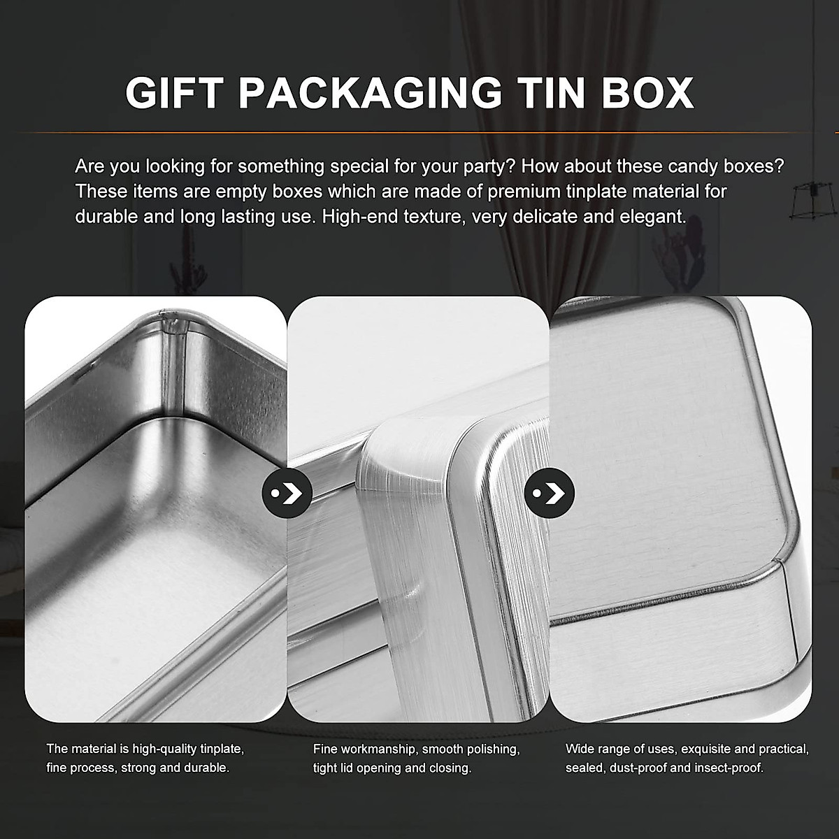 DOITOOL Metal Box 4Pcs Tins Containers, Metal Rectangular Empty Hinged Tins Box, Portable Storage Box with Lid, Small Box Set for Home Organizer(4.32x2.55x1.38Inch, Silver) Jar